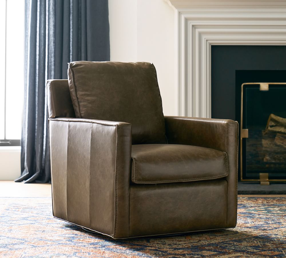 Duncan Leather Swivel Armchair | Pottery Barn