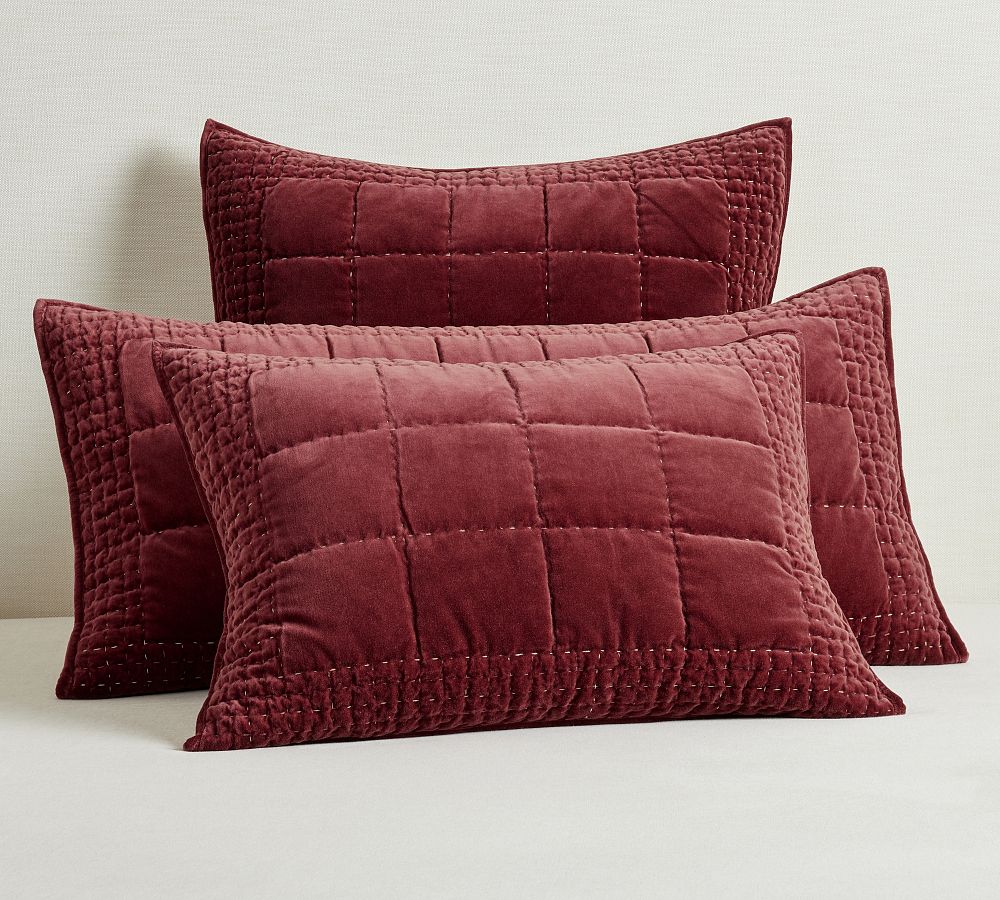 Velvet Handcrafted Box Stitch Quilted Sham | Pottery Barn