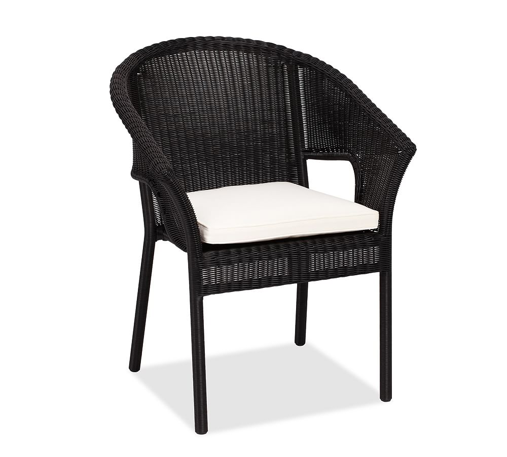 Palmetto Wicker Stackable Outdoor Dining Armchair, Black | Pottery Barn