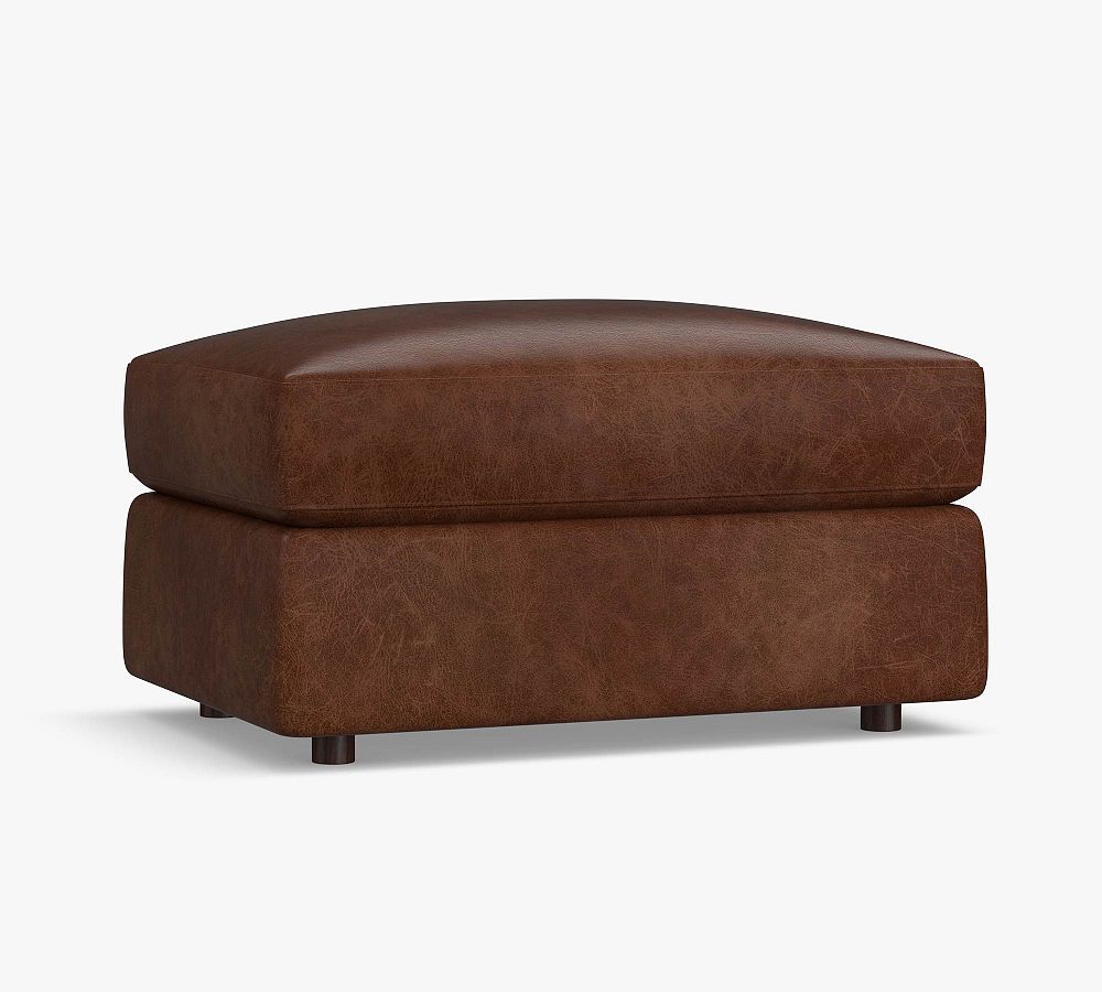 Carmel Square Slim Arm Leather Sectional Ottoman | Pottery Barn