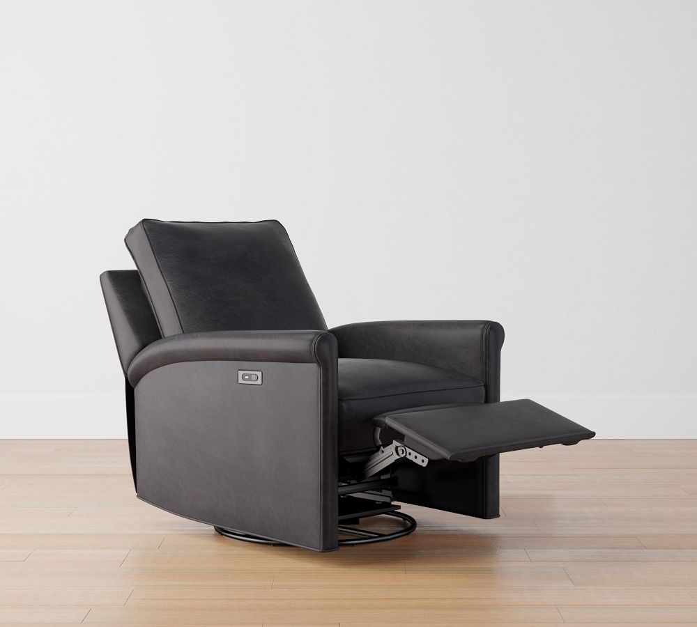 Tyler Roll Arm Leather Power Swivel Glider Recliner | Pottery Barn