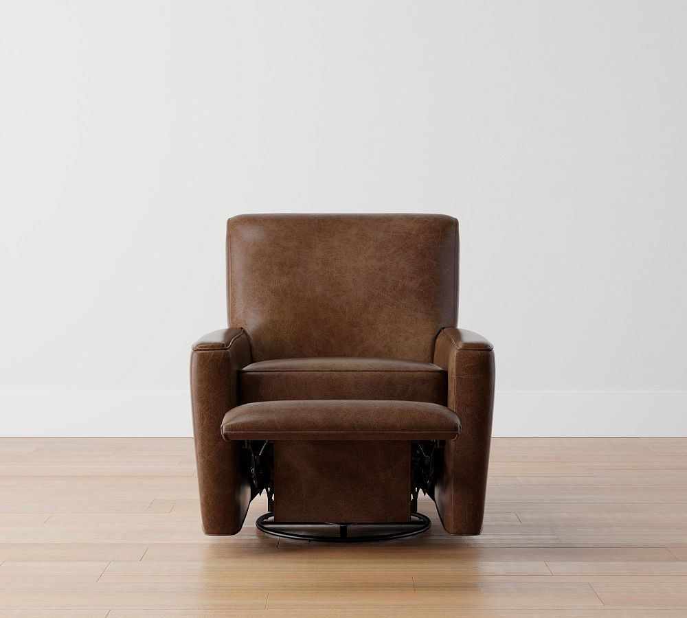 Irving Square Arm Leather Power Swivel Glider Recliner | Pottery Barn