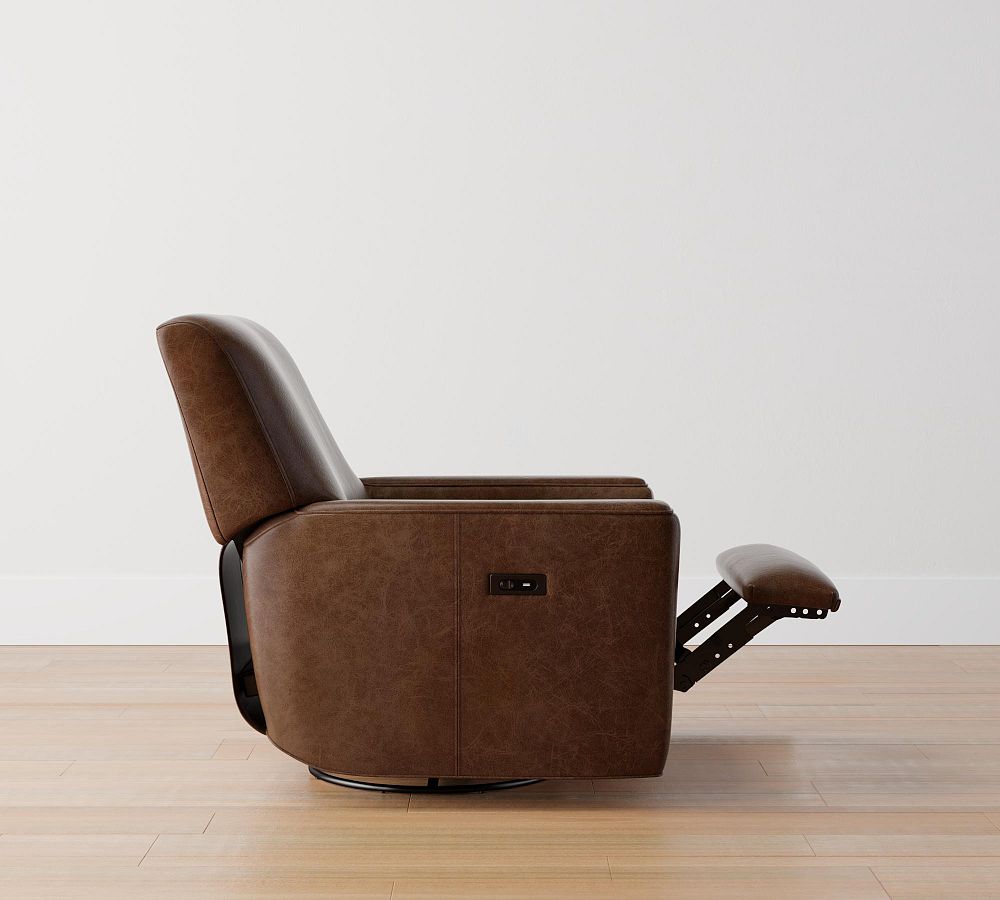 Irving Square Arm Leather Power Swivel Glider Recliner | Pottery Barn