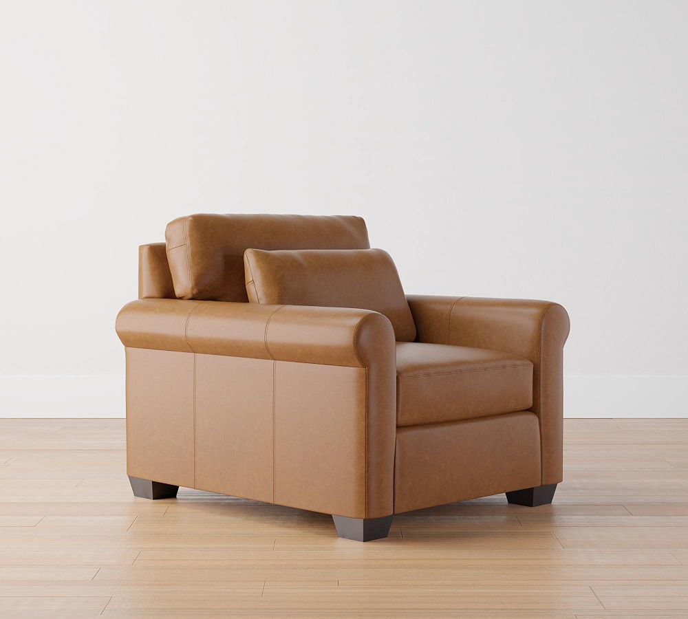 York Roll Arm Deep Seat Leather Armchair | Pottery Barn
