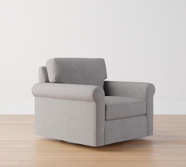 York Roll Arm Upholstered Swivel Armchair | Pottery Barn