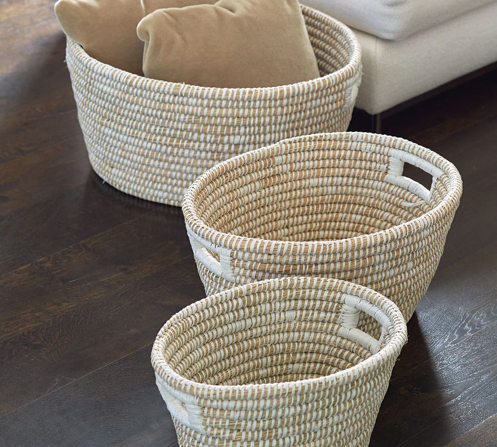 La Palma Woven Rivergrass Oval Baskets, Set of 3 | Pottery Barn