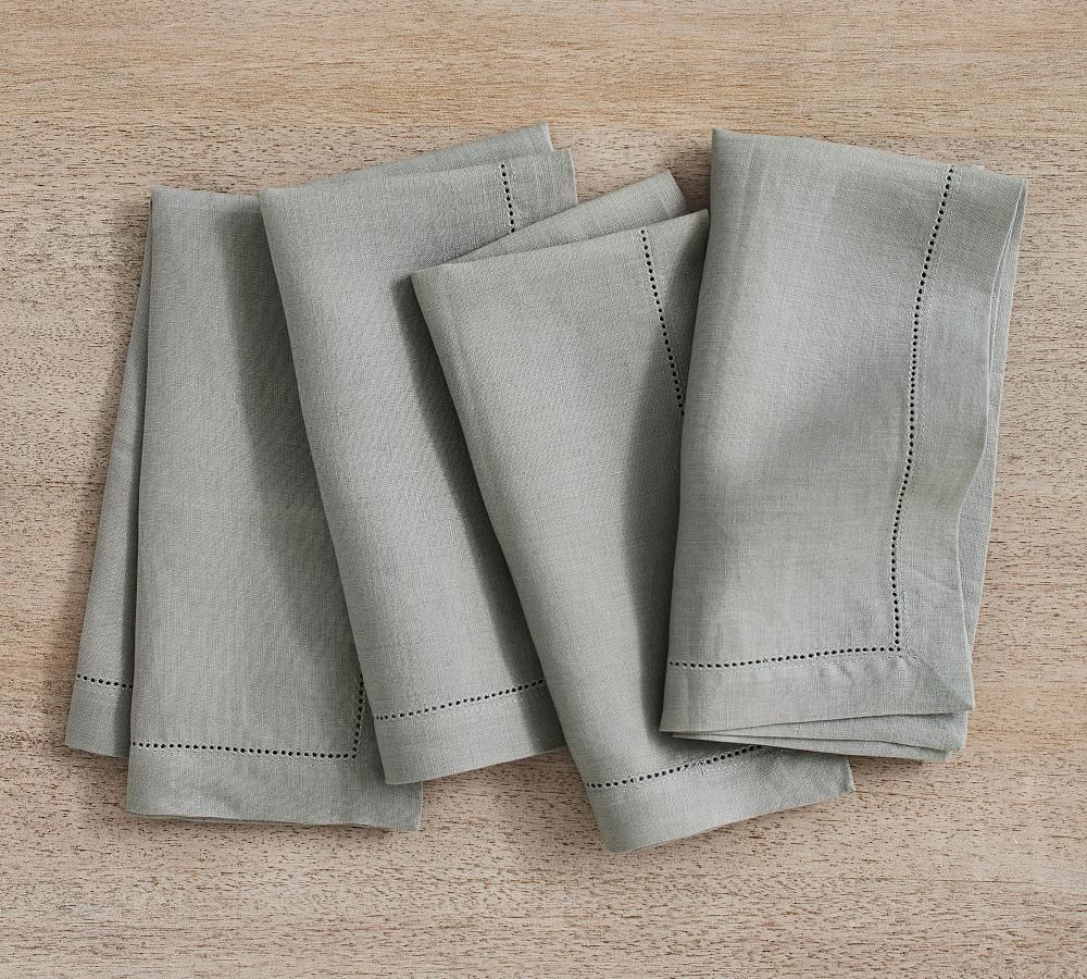 Classic Belgian Flax Linen Hemstitch Napkins - Set of 4 | Pottery Barn