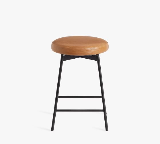 Maison Leather Backless Swivel Stool | Pottery Barn