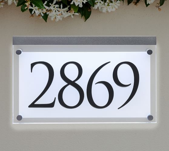 Frosted Crystal LED Lighted Trajan Engraved Address Sign | Pottery Barn