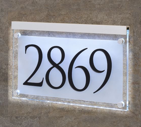 Frosted Crystal LED Lighted Trajan Engraved Address Sign | Pottery Barn