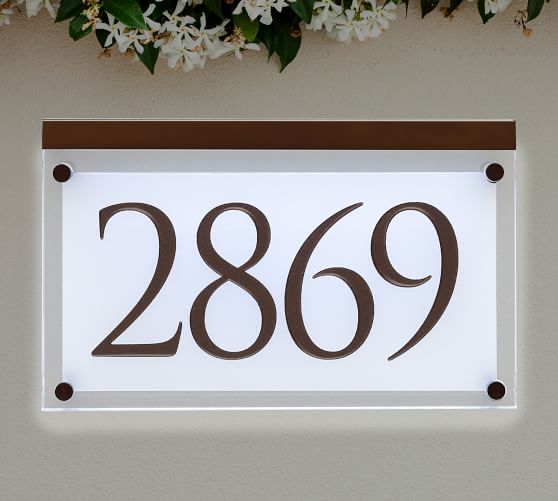Frosted Crystal LED Lighted Trajan Engraved Address Sign | Pottery Barn