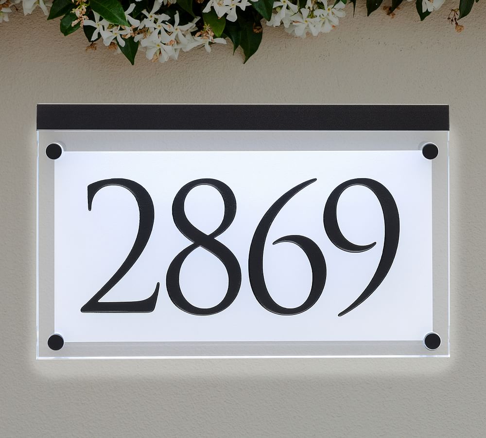 Frosted Crystal LED Lighted Trajan Engraved Address Sign | Pottery Barn