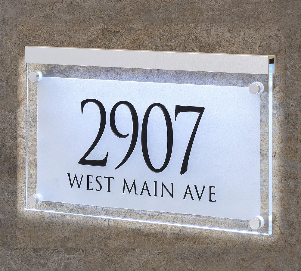 Frosted Crystal LED Lighted Trajan Engraved Address Sign | Pottery Barn