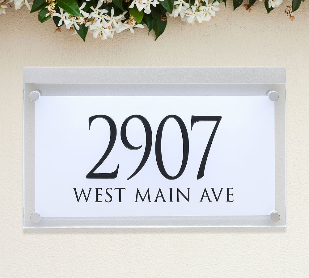 Frosted Crystal LED Lighted Trajan Engraved Address Sign | Pottery Barn