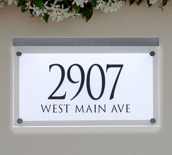 Frosted Crystal LED Lighted Trajan Engraved Address Sign | Pottery Barn