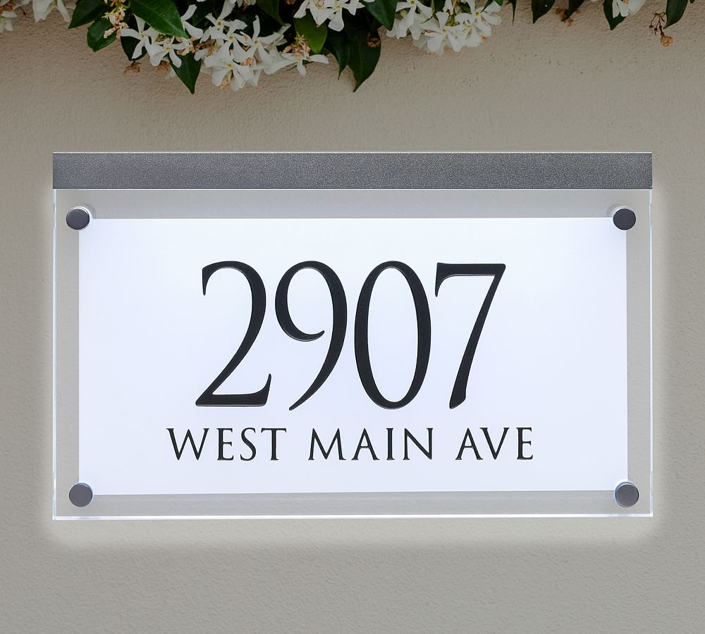 Frosted Crystal LED Lighted Trajan Engraved Address Sign | Pottery Barn
