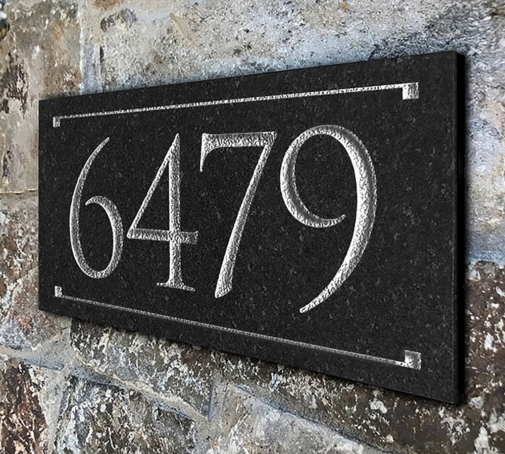 Black Granite Rectangle Trajan Engraved Address Sign | Pottery Barn