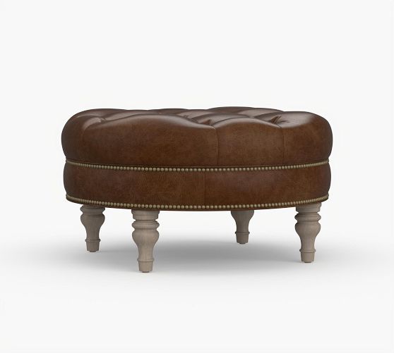 Martin Round Leather Ottoman | Pottery Barn