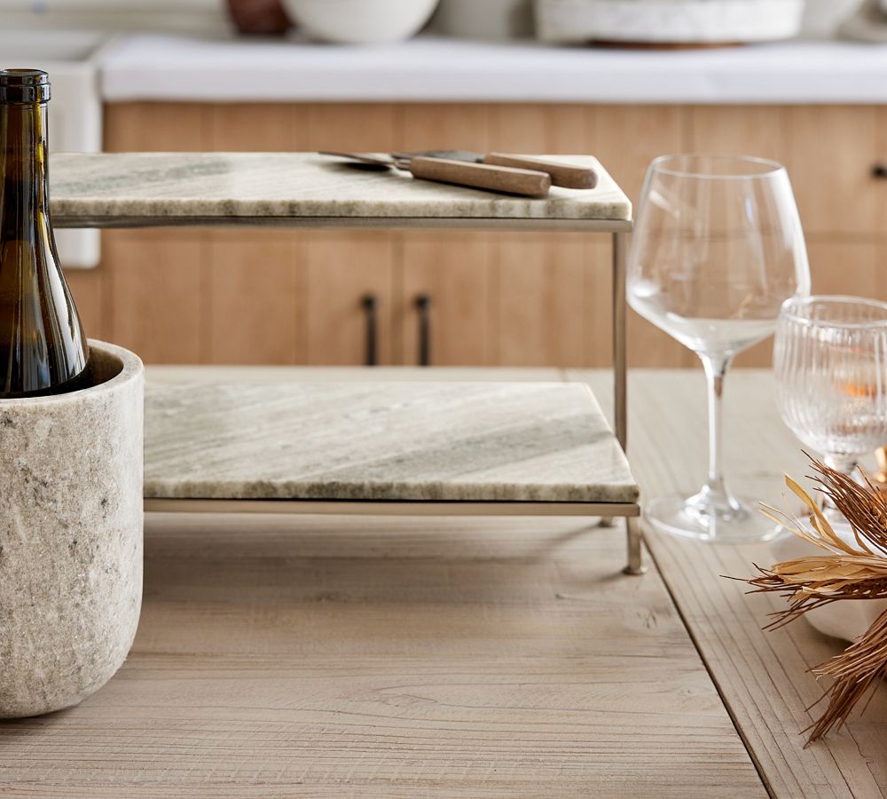Handcrafted Beige Marble Tiered Stand | Pottery Barn