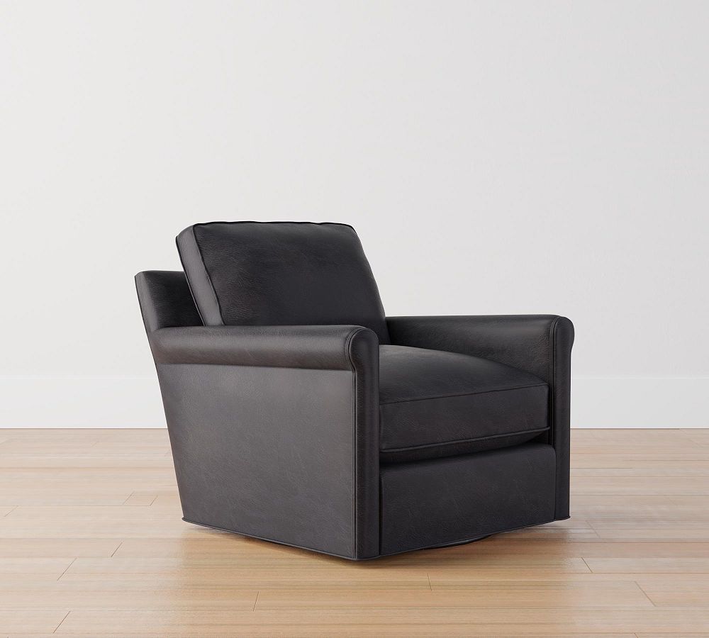 Open Box: Tyler Roll Arm Leather Swivel Armchair | Pottery Barn