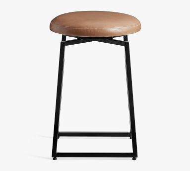 Hardy Leather Backless Swivel Counter Stool | Pottery Barn