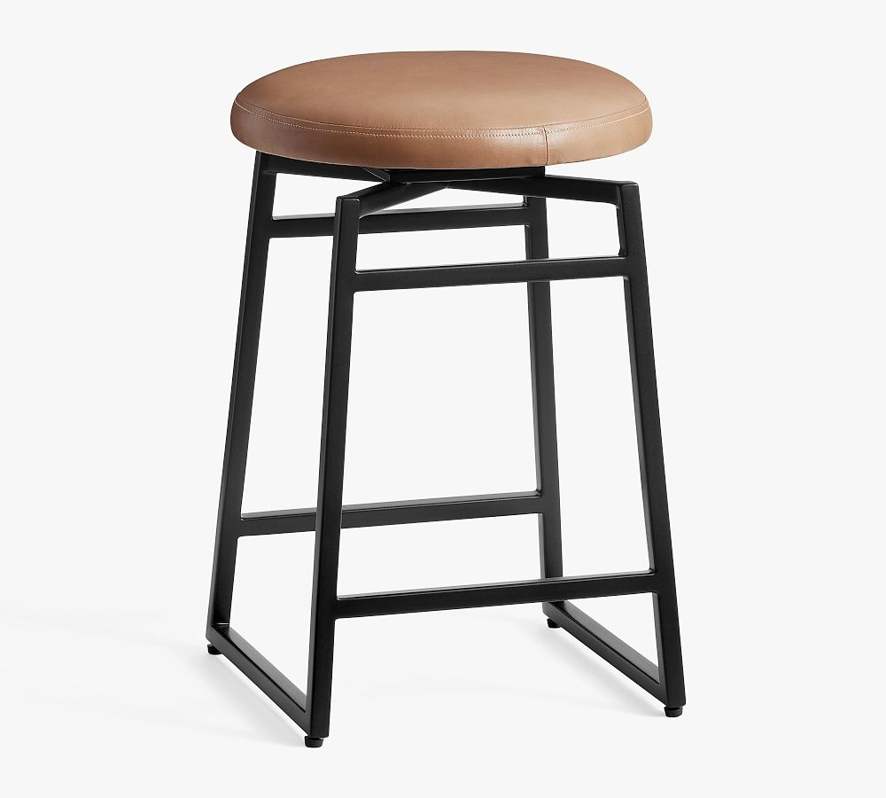 Hardy Leather Backless Swivel Counter Stool | Pottery Barn