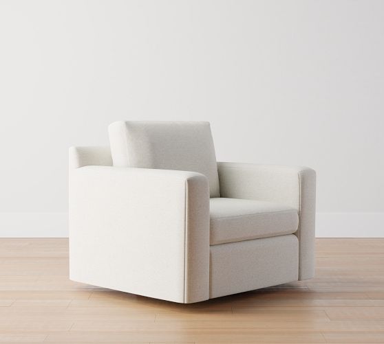 Shasta Square Arm Upholstered Swivel Armchair | Pottery Barn
