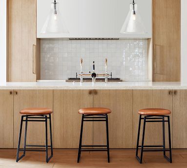 Hardy Leather Backless Swivel Counter Stool | Pottery Barn