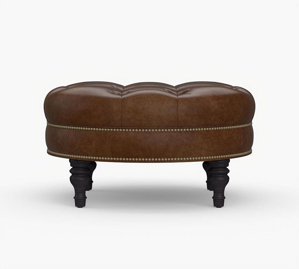 Martin Round Leather Ottoman | Pottery Barn