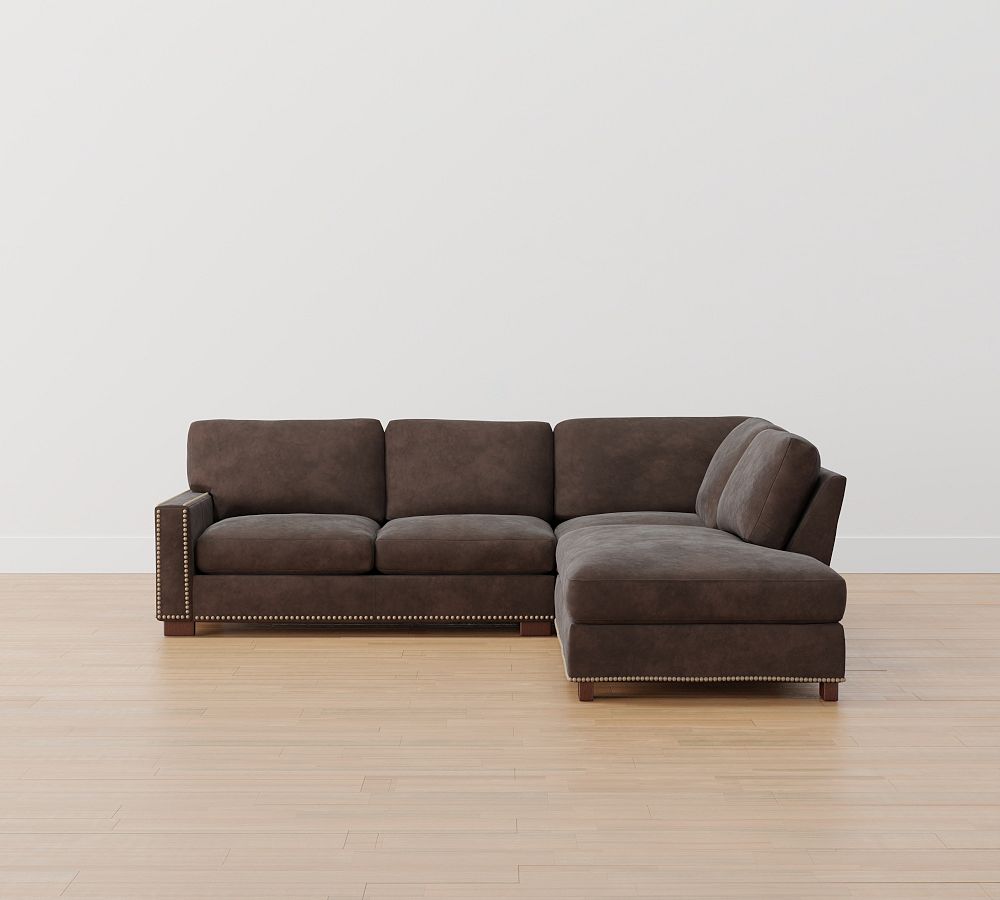 Turner Square Arm Leather 3-Piece Bumper Sectional | Pottery Barn