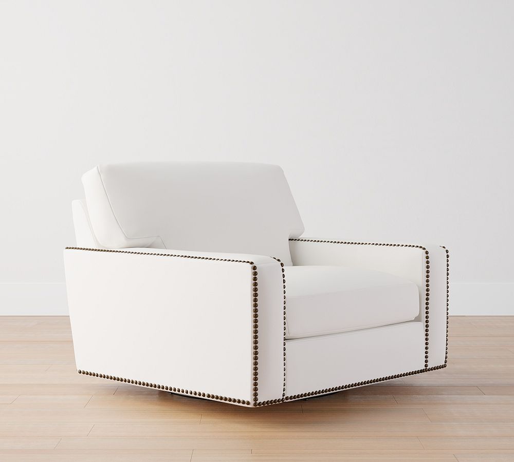 Turner Square Arm Upholstered Swivel Armchair | Pottery Barn