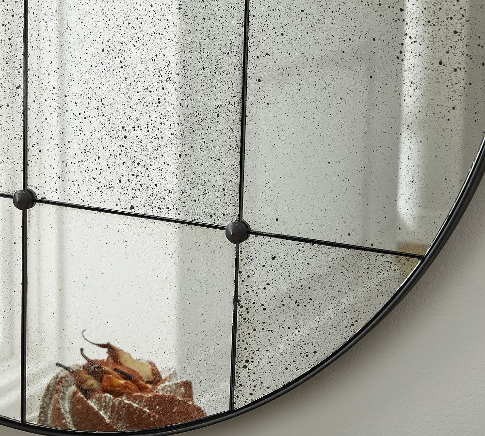 Markle 40.5" Round Antique Glass Wall Mirror | Pottery Barn