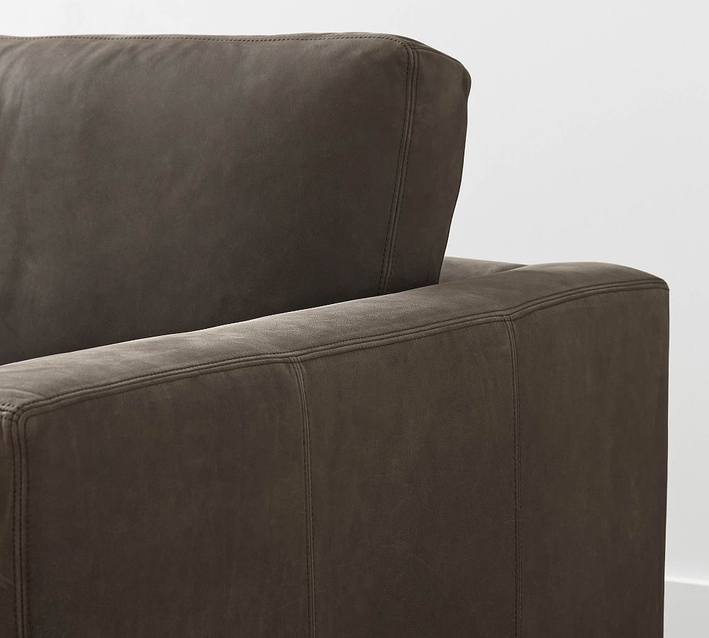 Carmel Square Slim Arm Leather Sofa with Wood Base | Pottery Barn