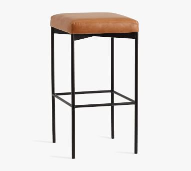 Maison Leather Backless Stool | Pottery Barn