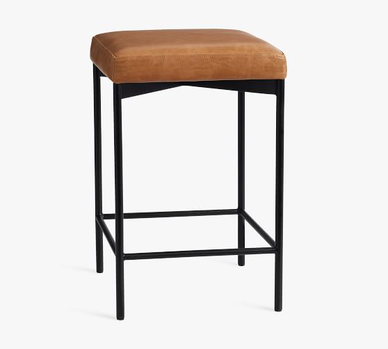 Maison Leather Backless Stool | Pottery Barn