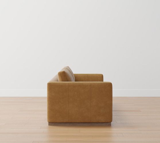 Carmel Square Slim Arm Leather Sofa with Wood Base | Pottery Barn