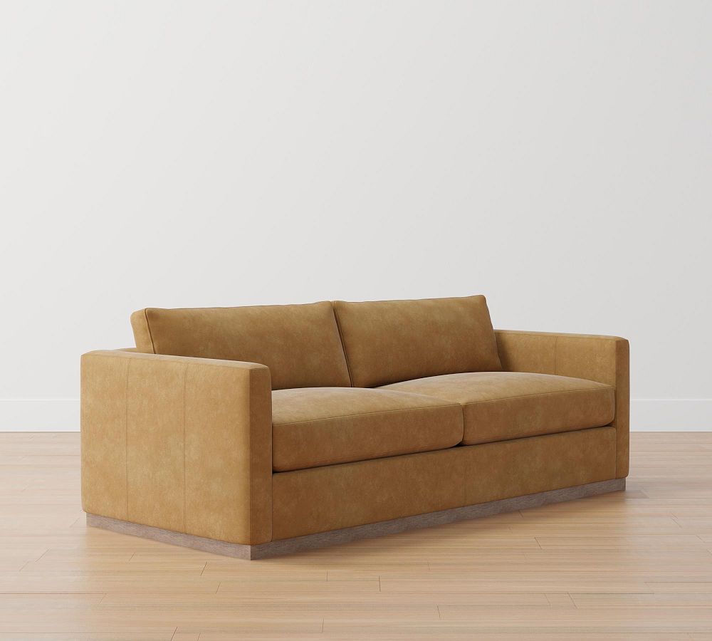 Carmel Square Slim Arm Leather Sofa with Wood Base | Pottery Barn