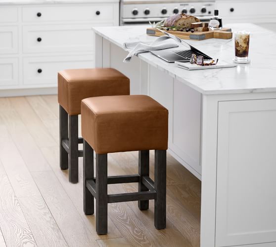 Arden Backless Leather Stool | Pottery Barn