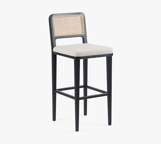 Lisbon Upholstered Cane Narrow Stool | Pottery Barn