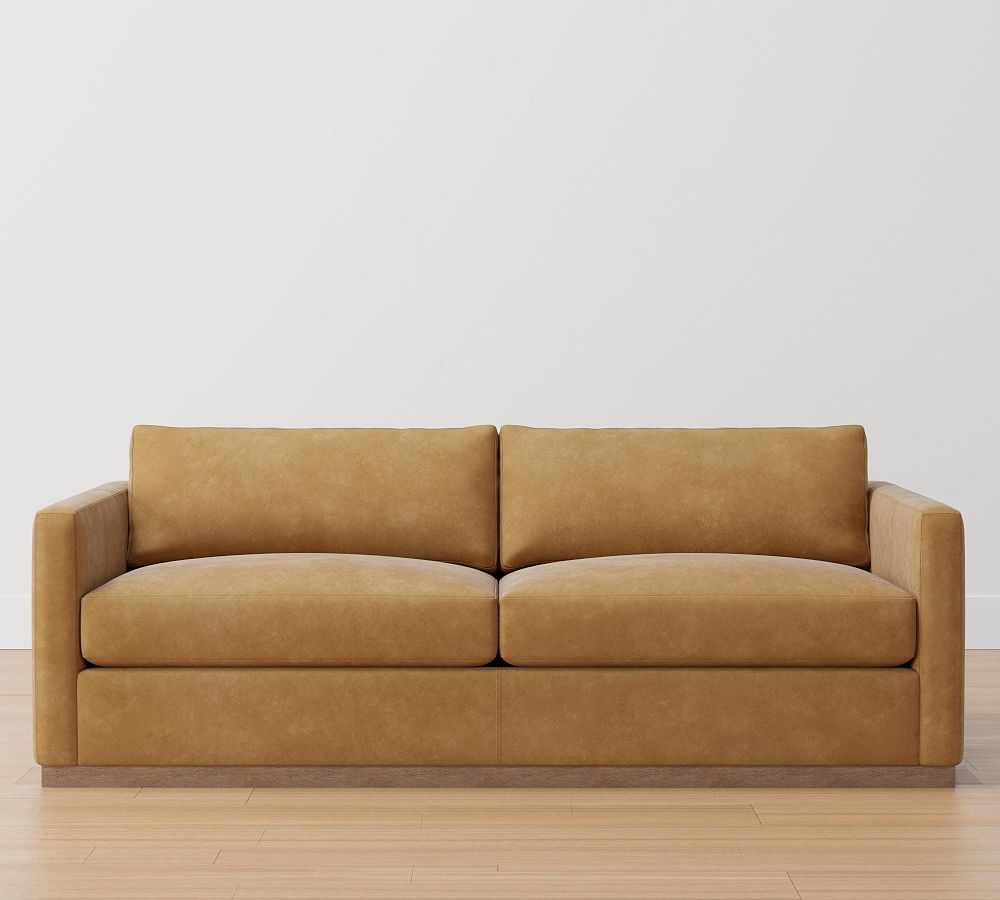 Carmel Square Slim Arm Leather Sofa with Wood Base | Pottery Barn