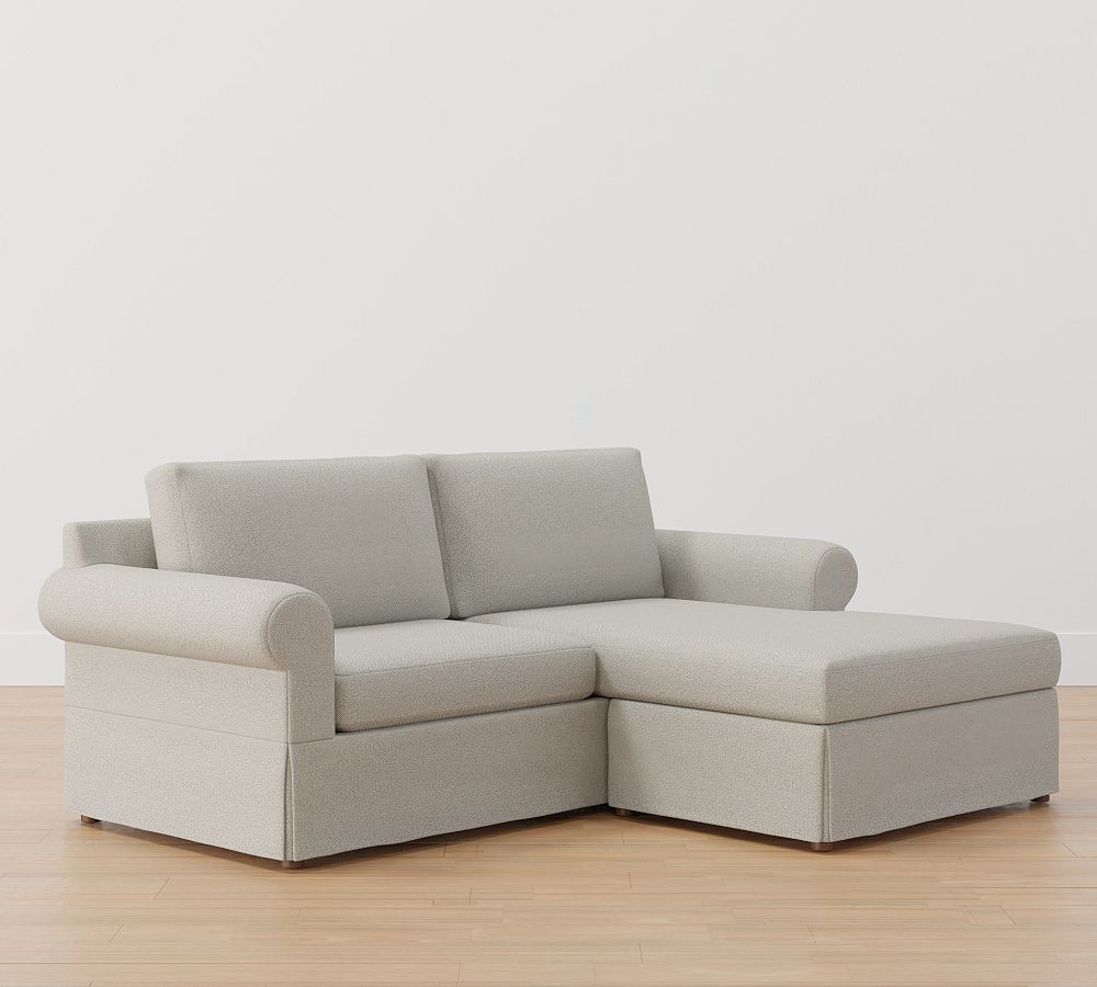 Shasta Roll Arm Slipcovered Sleeper Sofa with Reversible Storage Chaise ...