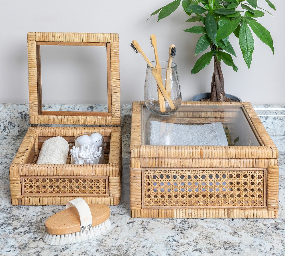 Cane Lidded Boxes - Set of 2 | Pottery Barn