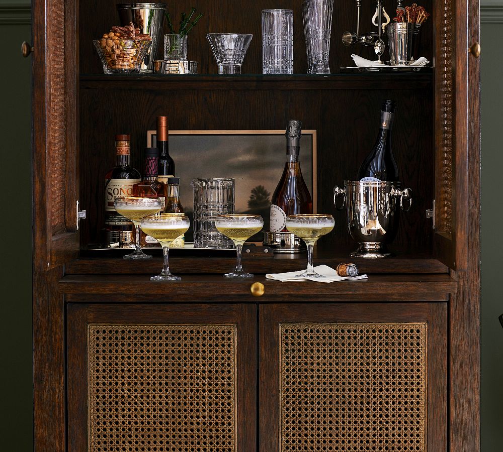 Augusta Cane Bar Cabinet | Pottery Barn