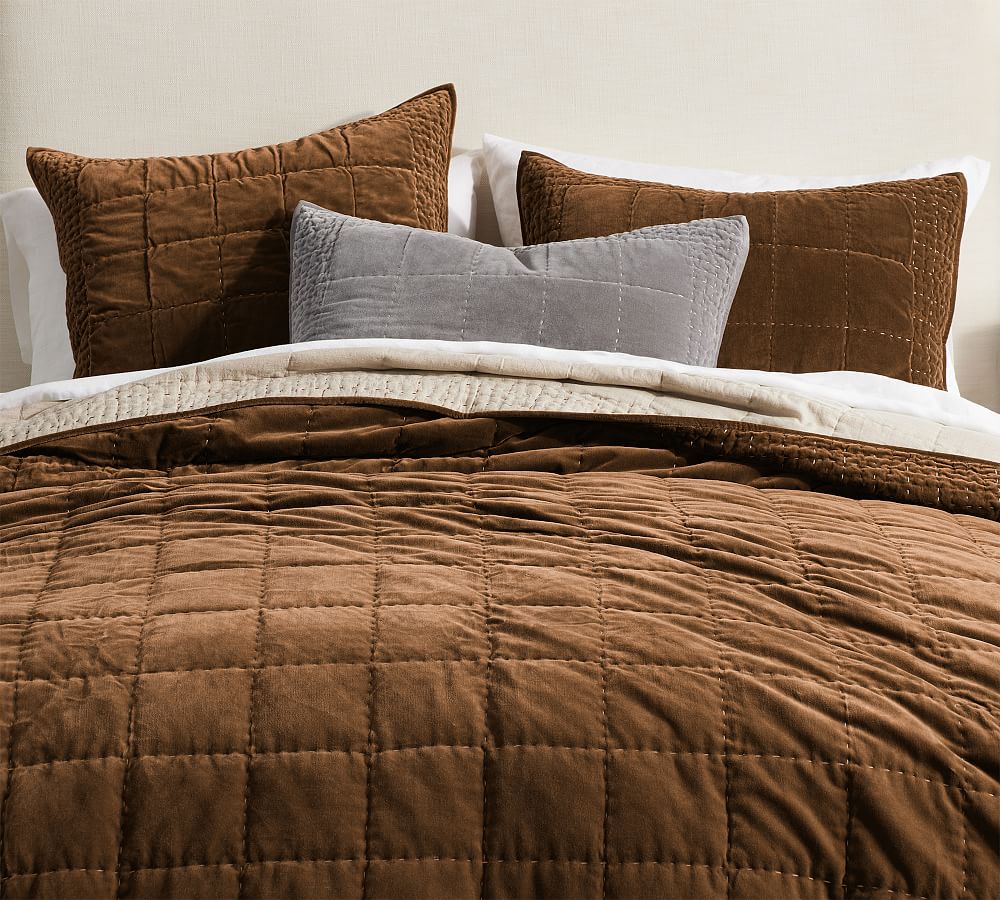 Velvet Handcrafted Box Stitch Quilted Sham | Pottery Barn