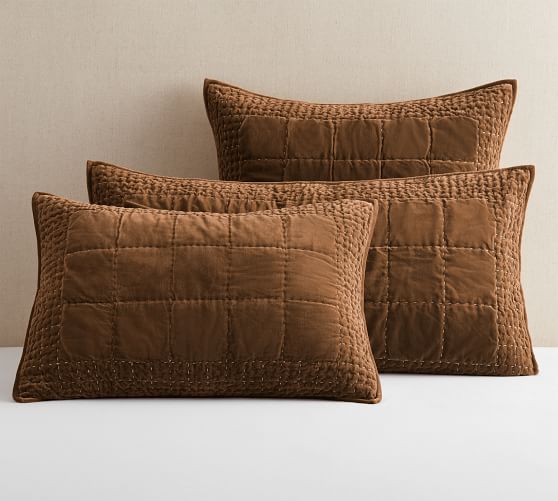Velvet Handcrafted Box Stitch Quilted Sham | Pottery Barn