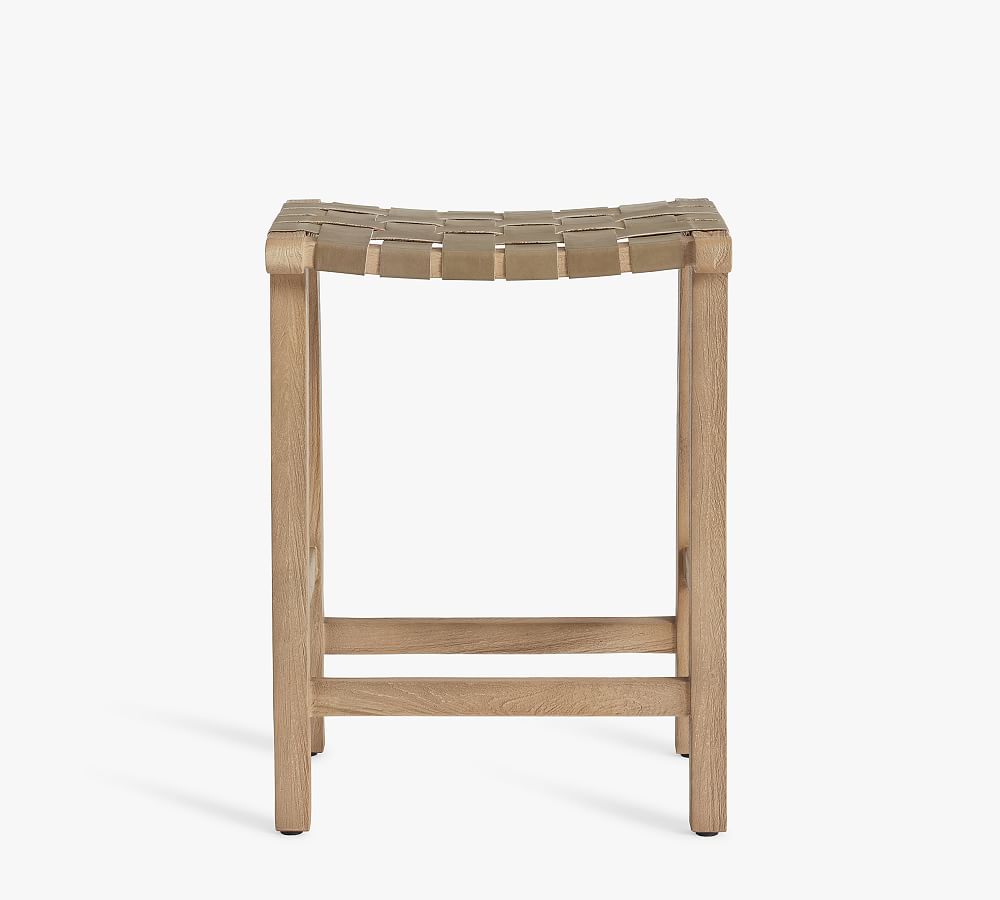 Fenton Woven Backless Leather Stool | Pottery Barn