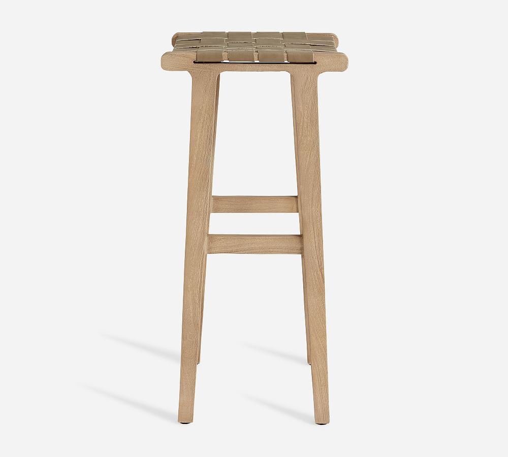 Fenton Woven Backless Leather Stool | Pottery Barn