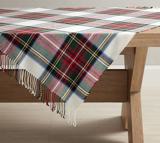Stewart Plaid Tassel Table Throw | Pottery Barn