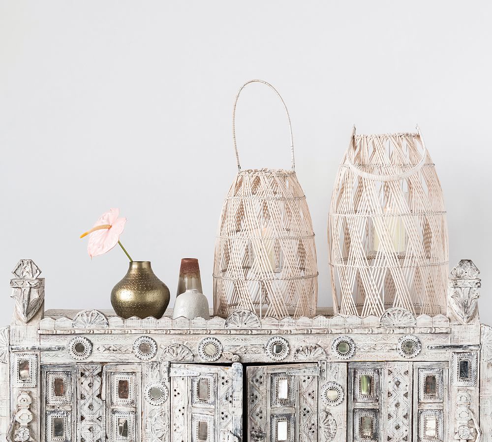 Poppy Woven Bamboo Lanterns With Handles, Set of 2 | Pottery Barn
