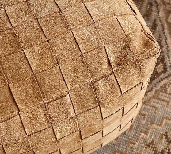 Suede Basketweave Pouf | Pottery Barn